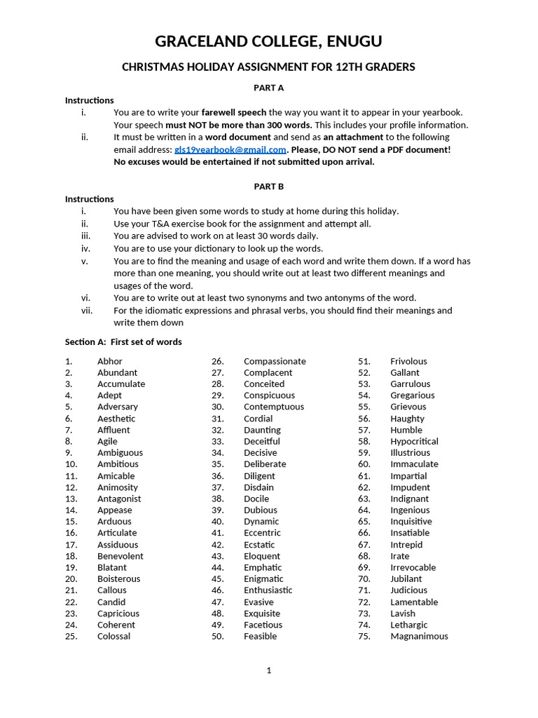 12th Grade Christmas Holiday Assignment | PDF