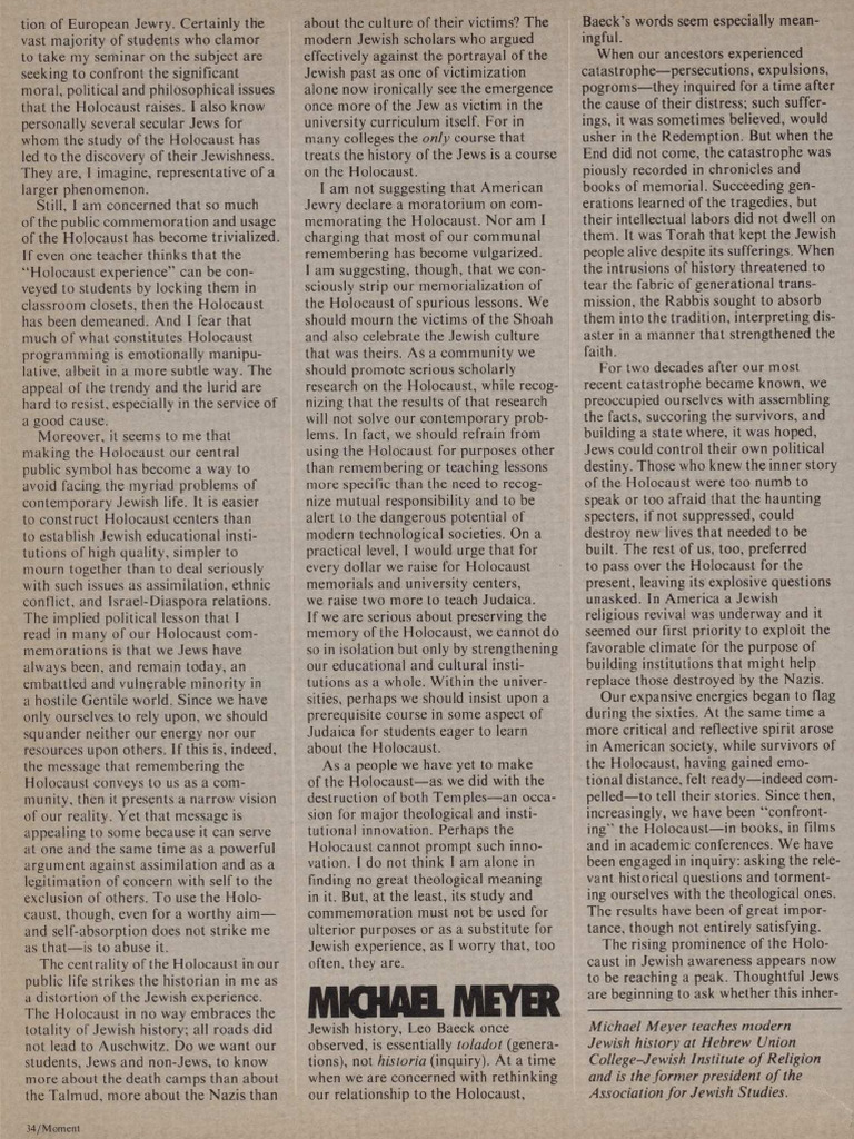 Michael A Meyer The Meaning and Demeanin | PDF