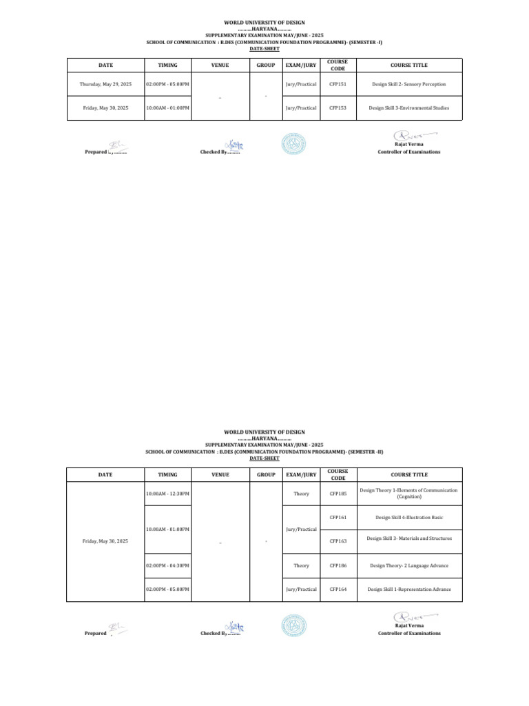 Supplementary Datesheet SOC May-June 2025 Datesheet | PDF
