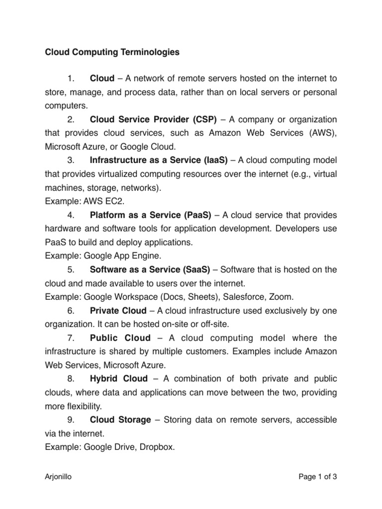 Cloud Computing Terminologies | PDF | Cloud Computing | Software As A Service