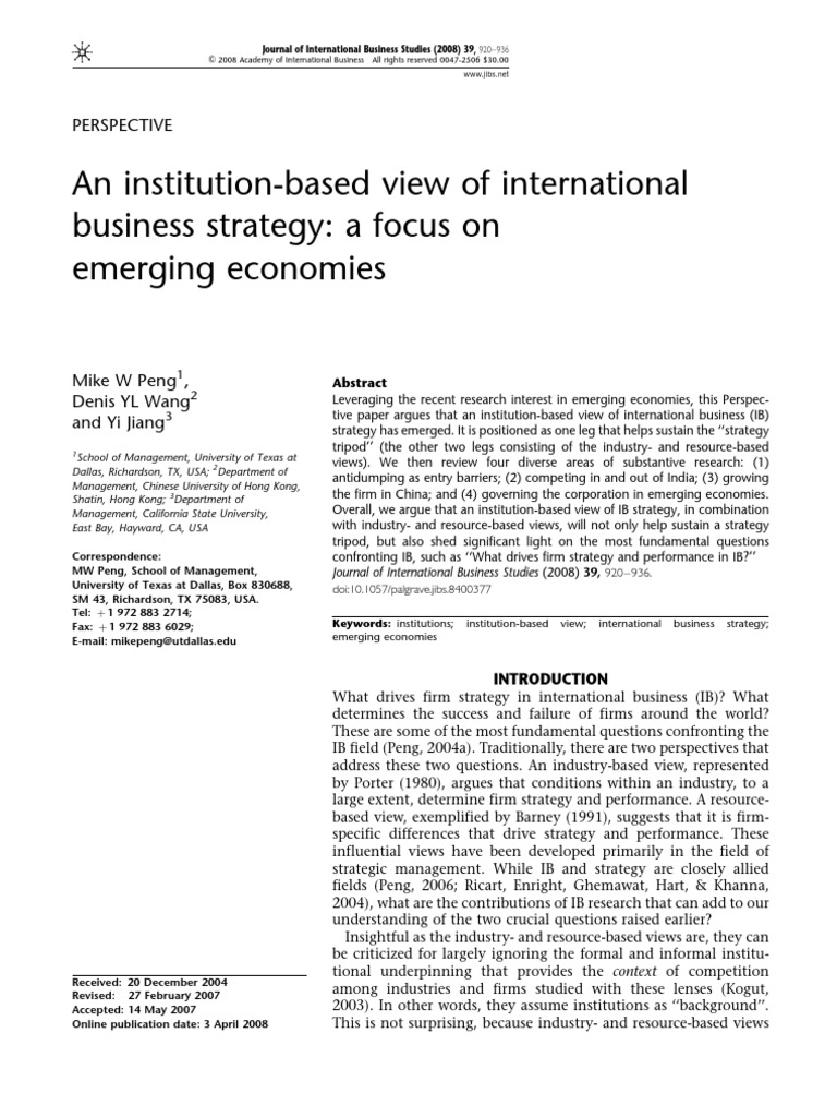 Mike Peng | PDF | Dumping (Pricing Policy) | Foreign Direct Investment