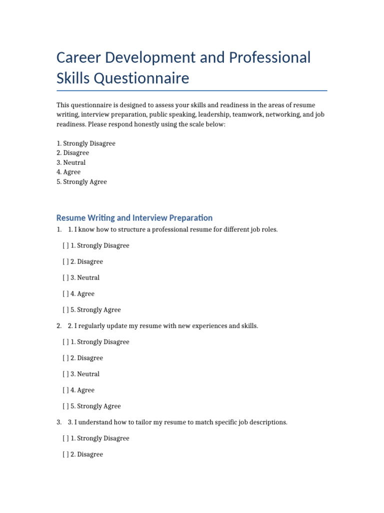 Career Development Questionnaire | PDF | Questionnaire | Mentorship