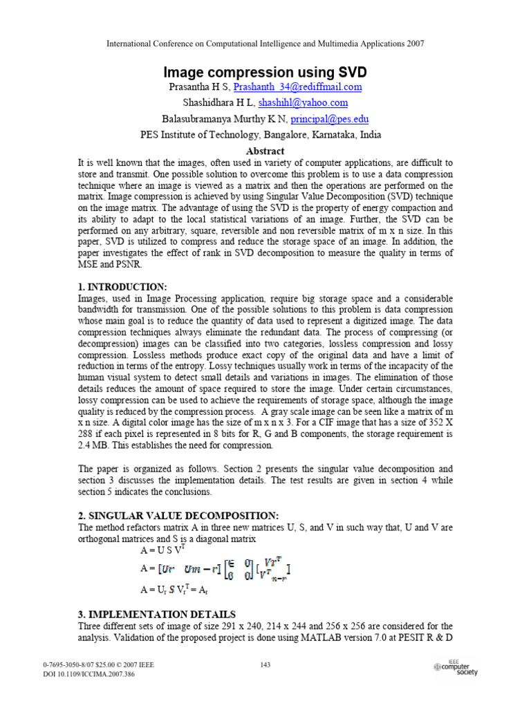 Image Compression Using SVD | PDF | Data Compression | Matrix (Mathematics)