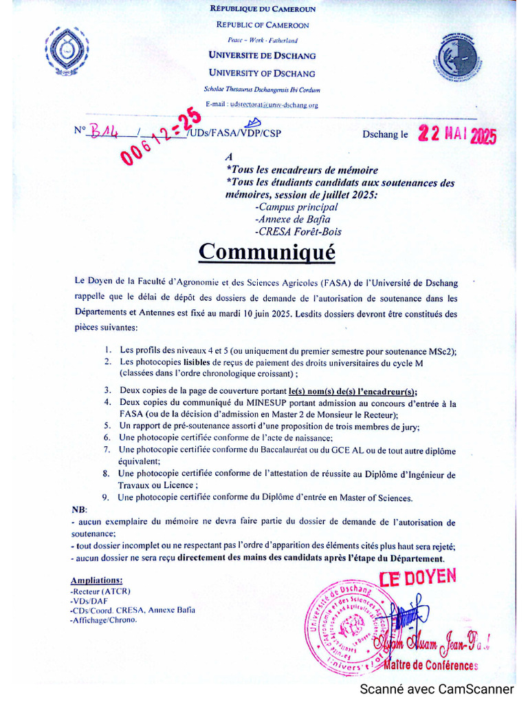 Délais Dépôts Des Dossiers de Demande D'autorisation de Soutenance | PDF