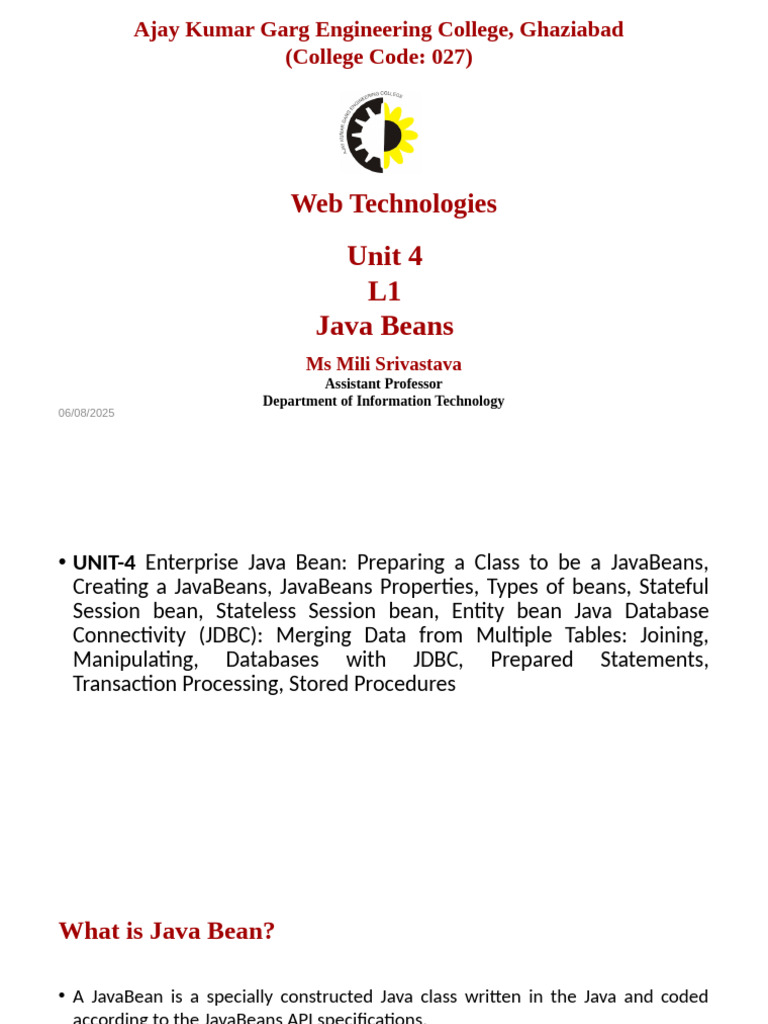 UNIT 4 - Java Beans | PDF | Computer Programming | Computing