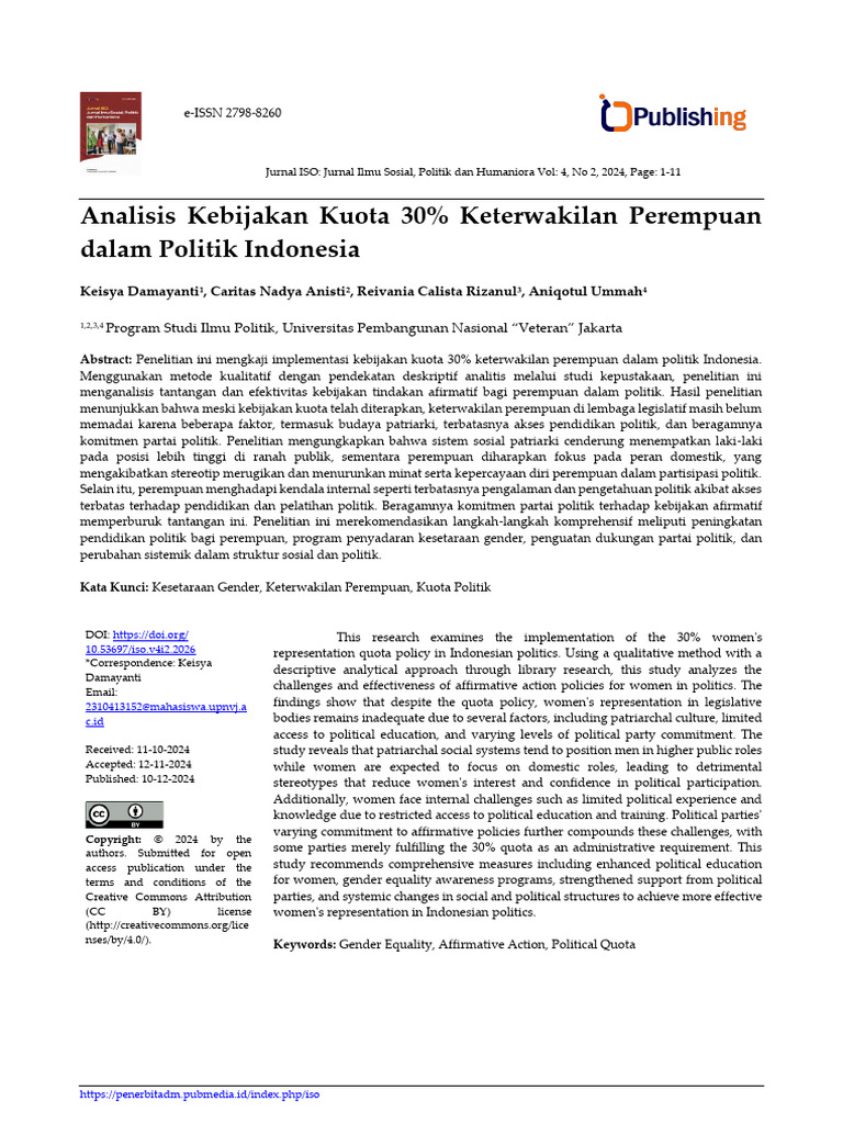 Analisis Kebijakan Kuota 30 Keterwakilan Perempuan | PDF