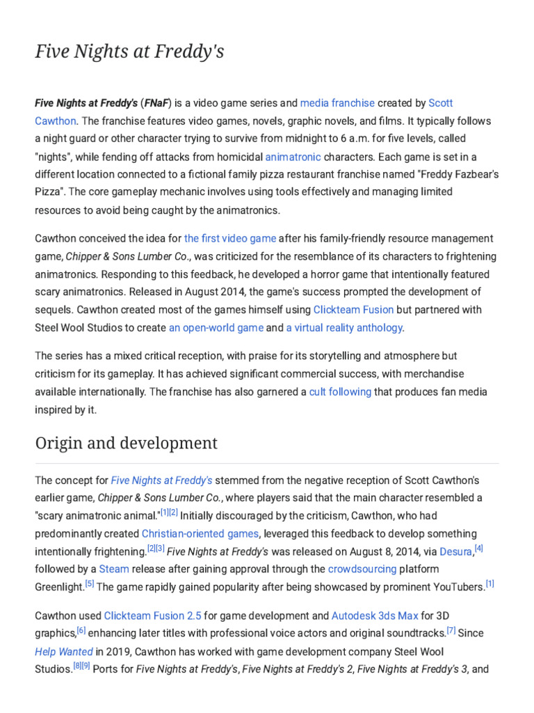 Five Nights at Freddy's - Wikipedia | PDF | Video Games