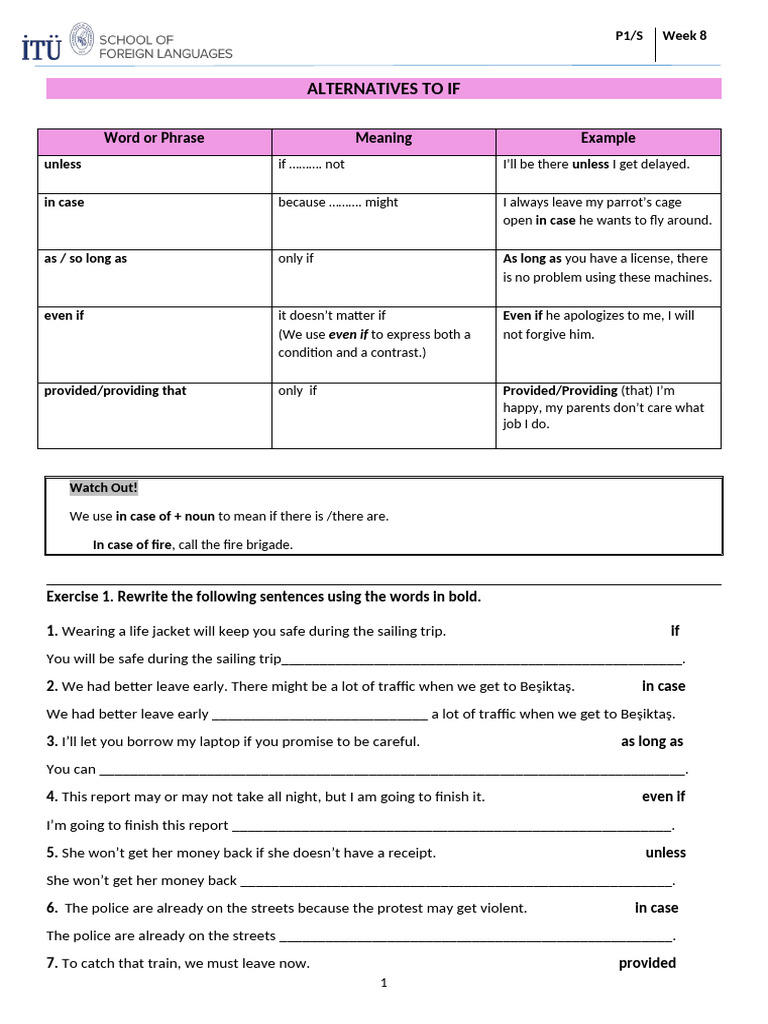 Alternatives to "If" Exercises | PDF | Zoo | Hand Washing