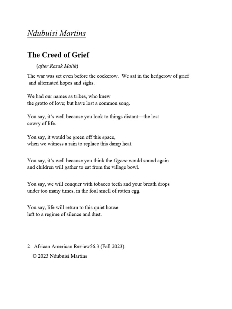 Ndubuisi Martins' The Creed of Grief | PDF