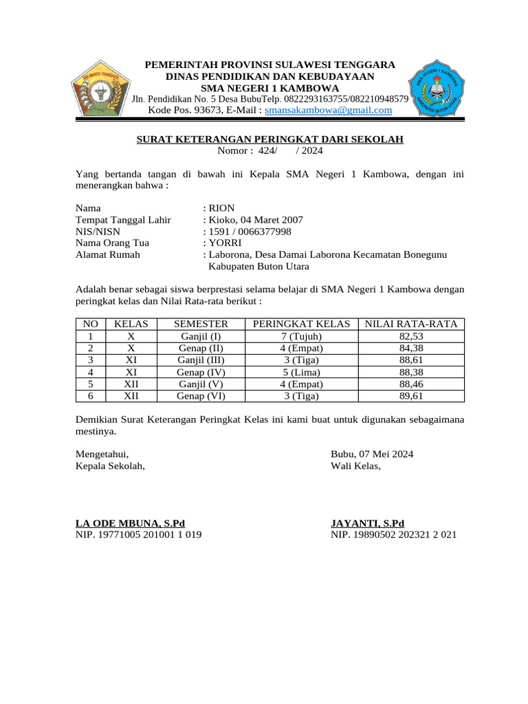 Surat Keterangan Peringkat | PDF