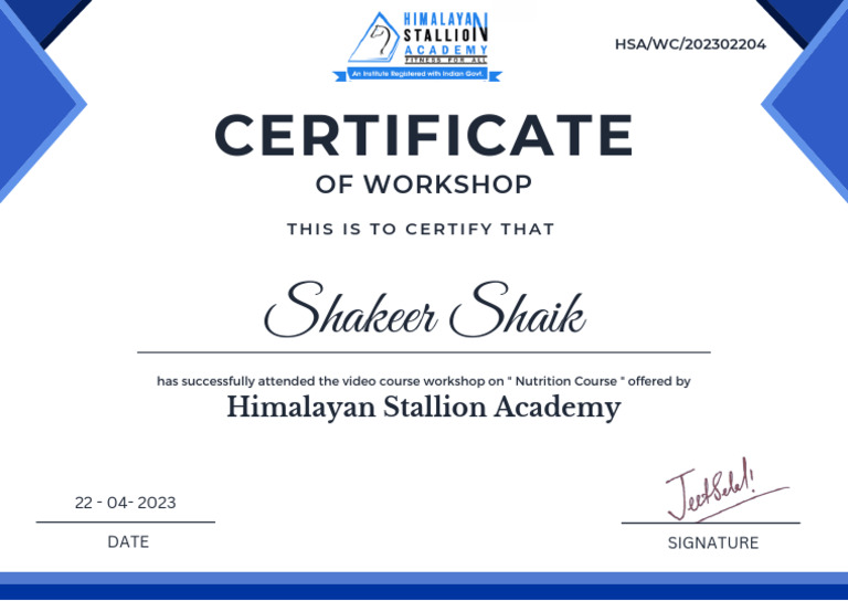 Certificate: Shakeer Shaik | PDF
