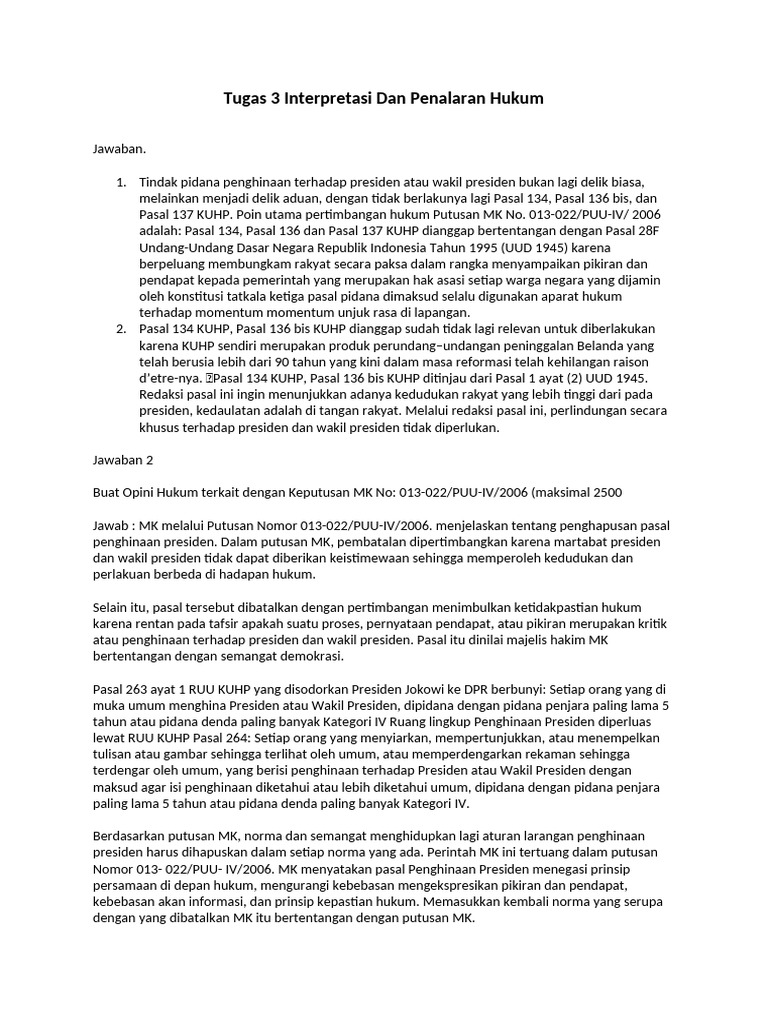 Tugas 3 Interpretasi Dan Penalaran Hukum | PDF