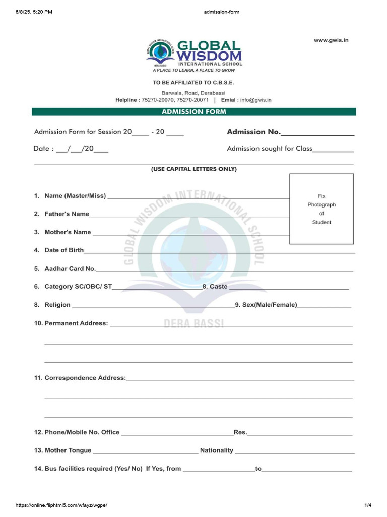 Admission Form Document Overview | PDF