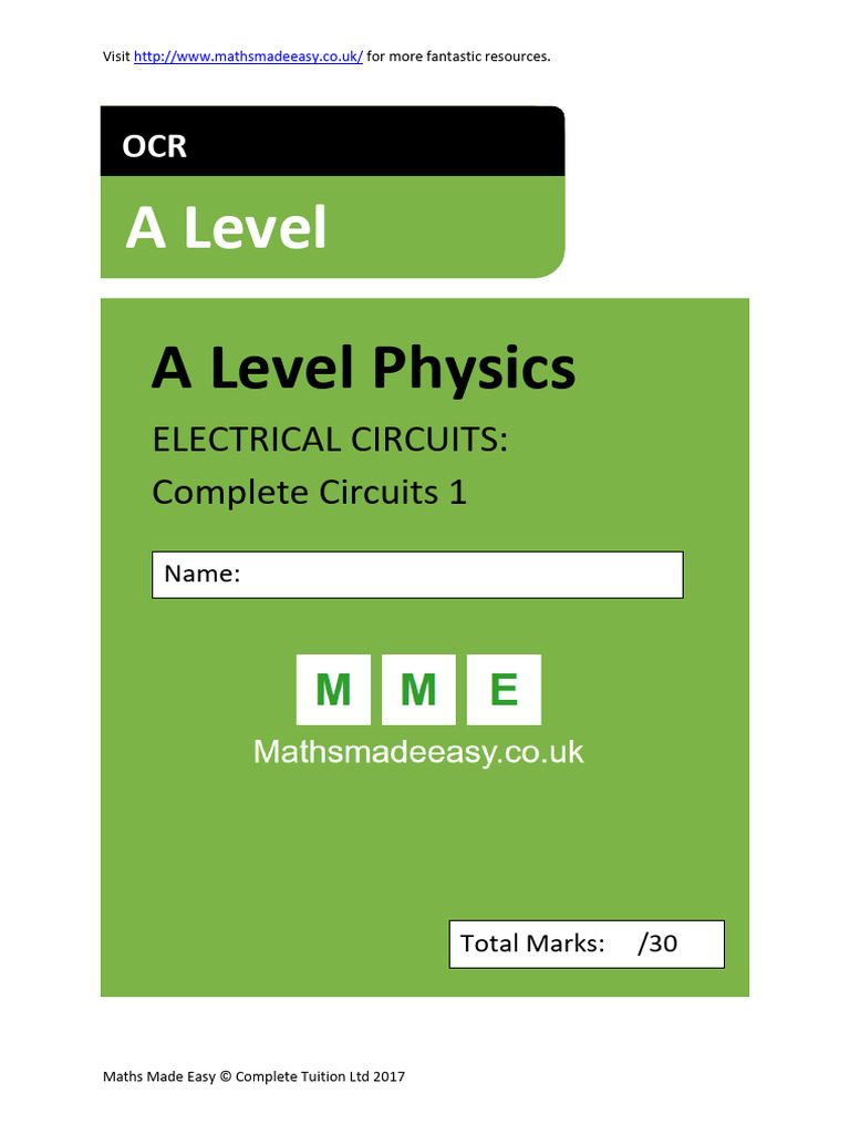 As Physics Electricity Complete Circuits Questions OCR | PDF | Series ...
