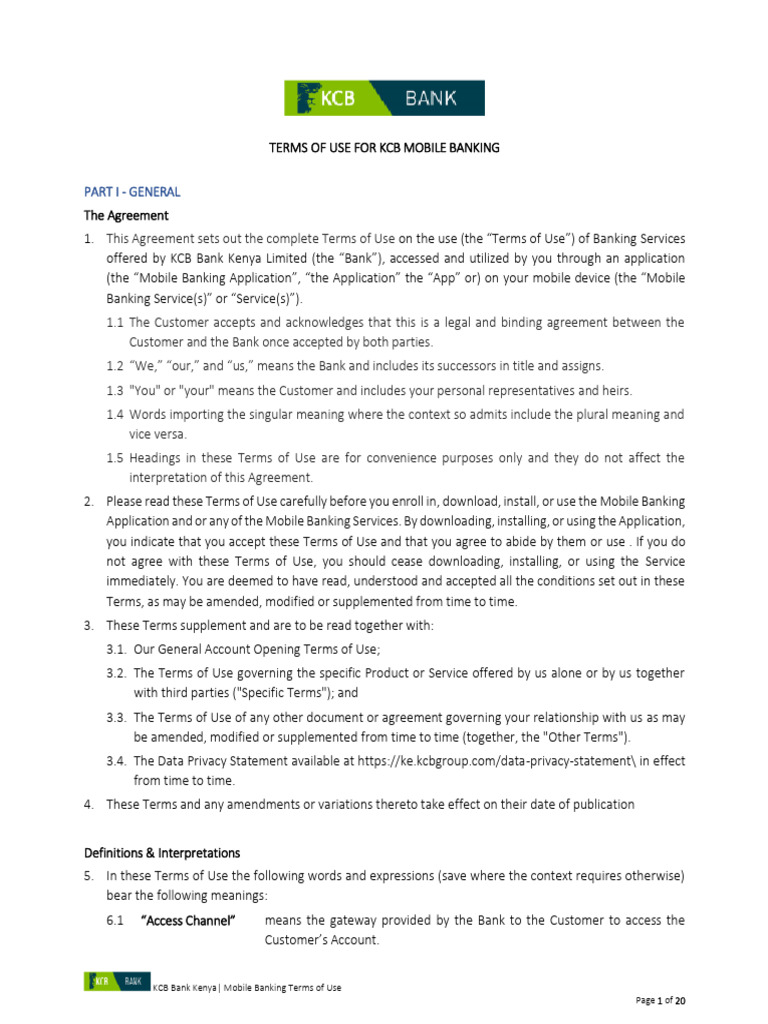 KCB Mobile Banking Terms and Conditions | PDF | Banks | Overdraft
