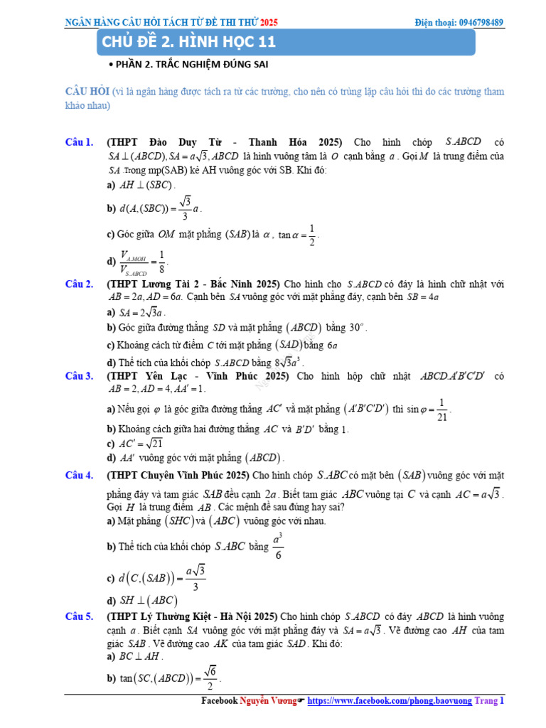 DS1. HÌNH HỌC 11 | PDF
