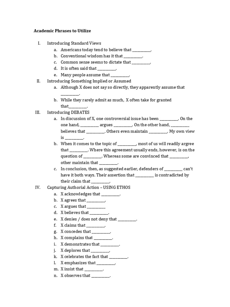 Academic Phrases To Utilize | PDF