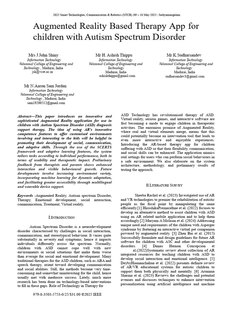Ieee STCR 2025 Paper 238 | PDF | Augmented Reality | Autism