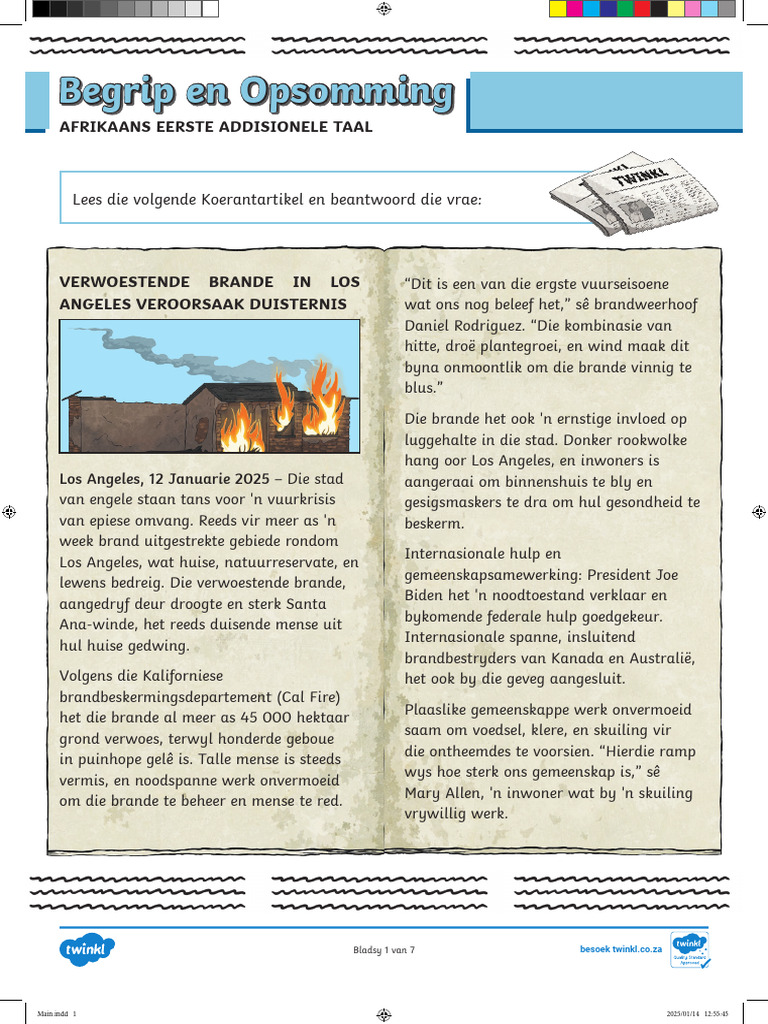 Afrikaans Eerste Addisionele Taal Begrip en Opsomming | PDF