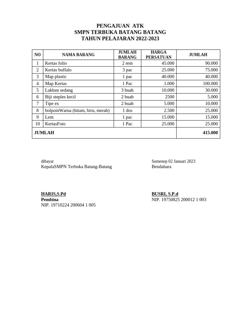 PENGAJUAN ATK Baru | PDF