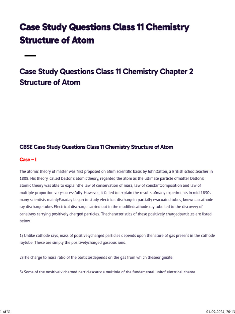 Case Study on Atomic Structure for Class 11 | PDF | Atomic Orbital | Atoms