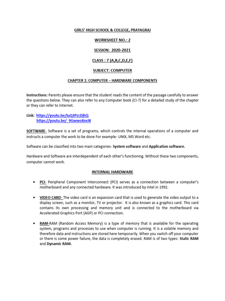 Class 7 Computer WS 2 | PDF | Image Scanner | Printer (Computing)