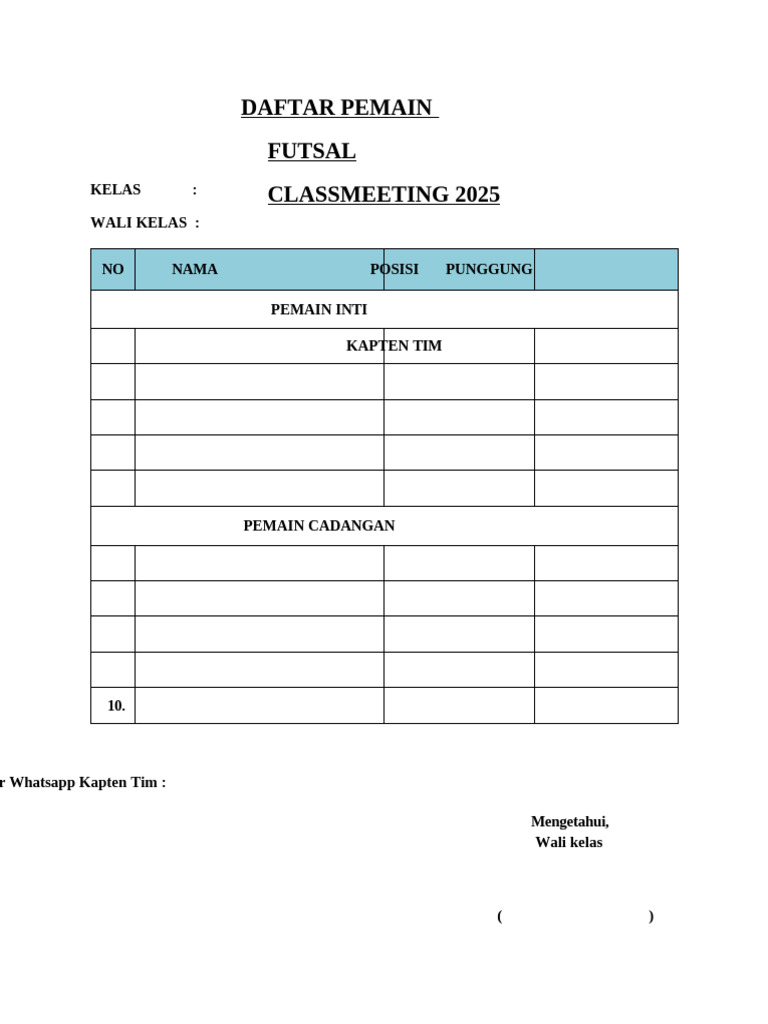 Blanko Pendaftaran Classmeet 2024 | PDF