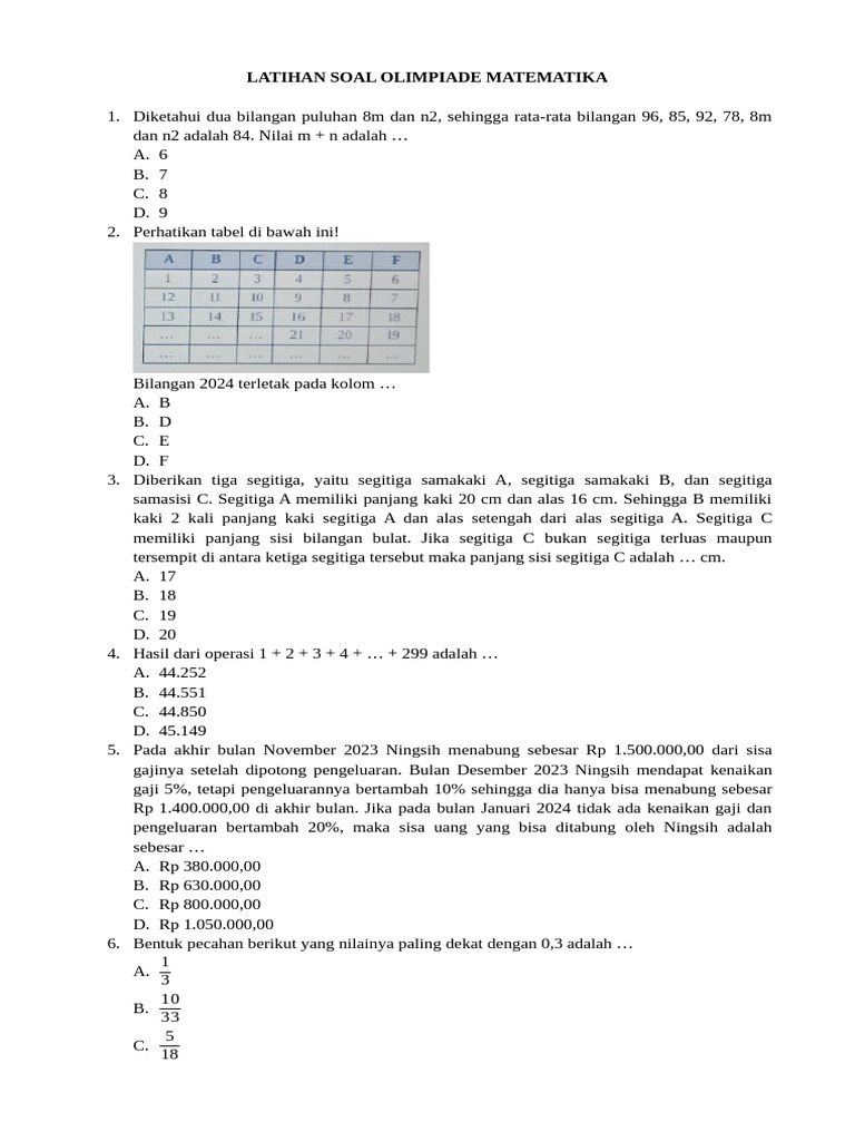 Latihan Soal Olimpiade Matematika | PDF