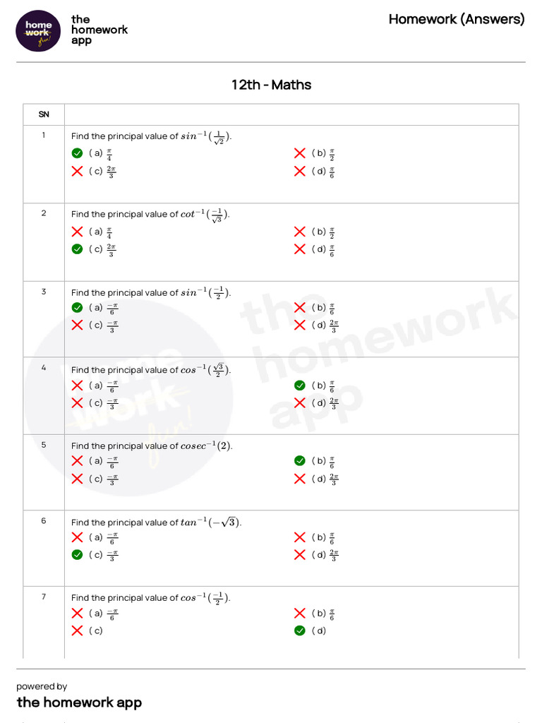 Answers - Homework - 12th - Maths - 2025-06-08T06 - 58 | PDF ...