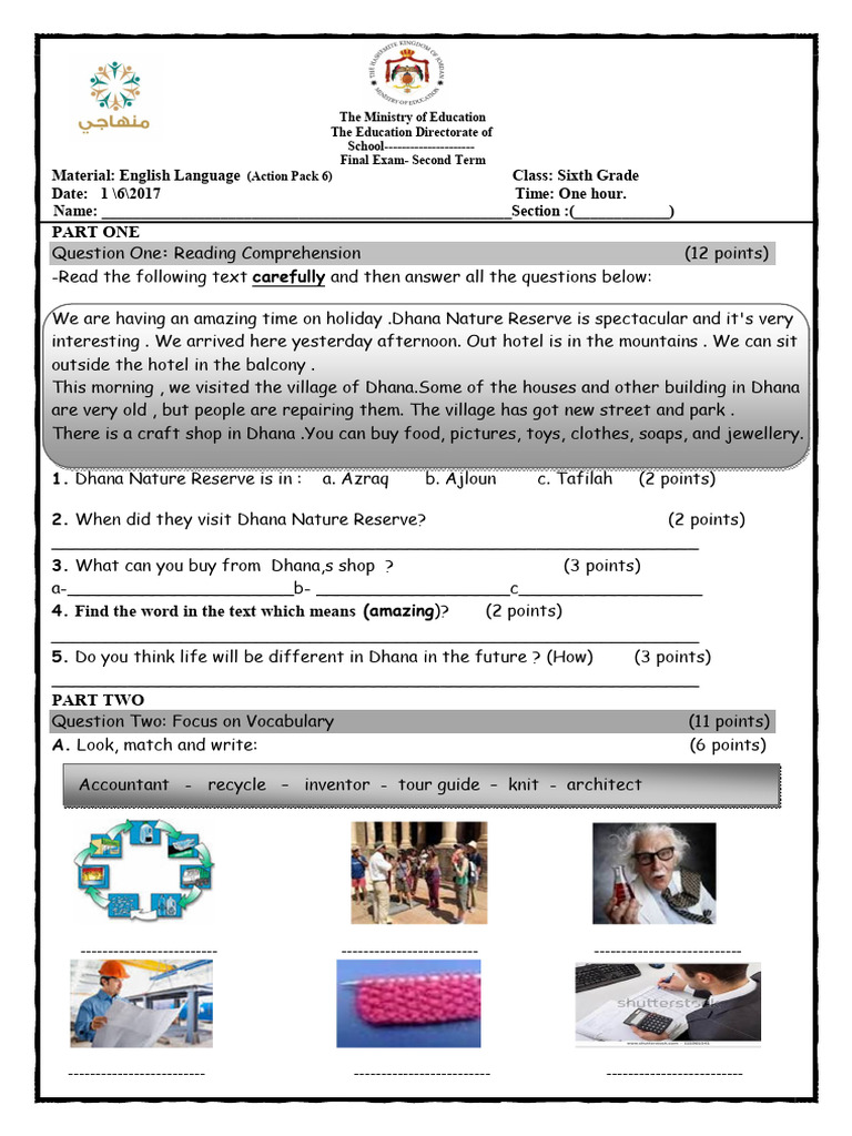 Sixth Grade English Final Exam | PDF | Linguistics | Human Communication