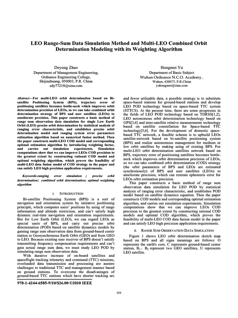 LEO Range-Sum Data Simulation Method and Multi-LEO Combined Orbit ...