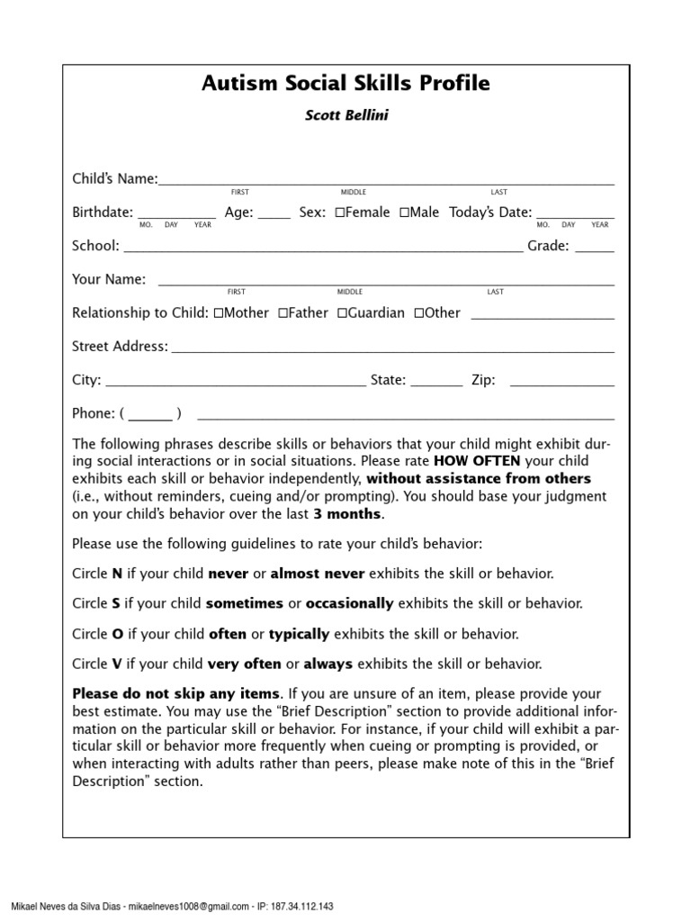 Autism Social Skills Profile @paulinhapsicoinfantil | PDF | Social ...