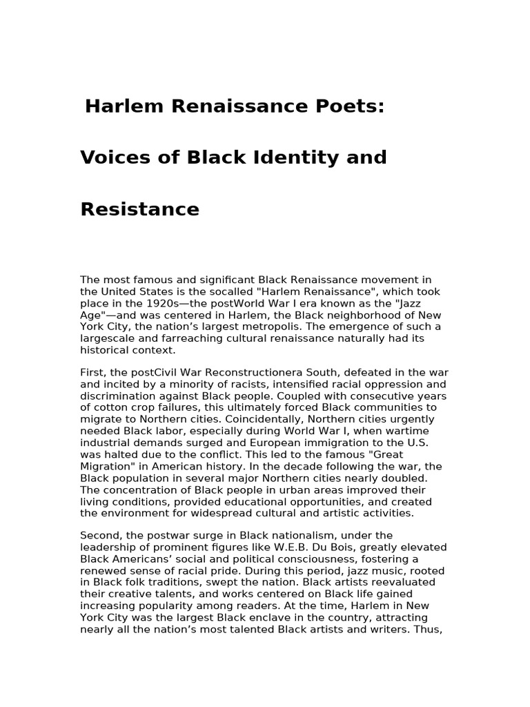 Harlem Renaissance Poets and Their Impact | PDF | Harlem Renaissance ...