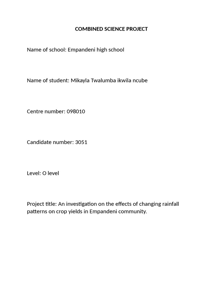 Combined Science Project 2 | PDF