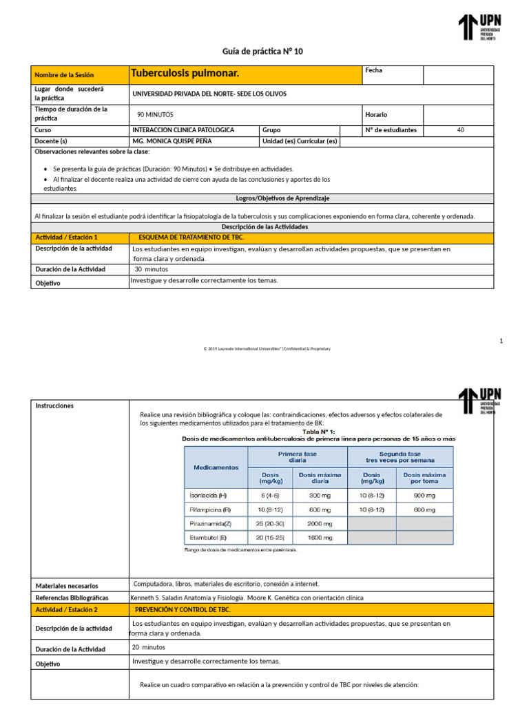 GUIA DE PRACTICA SEMANA 10 (1) | PDF | Tuberculosis | Enfermedades y ...
