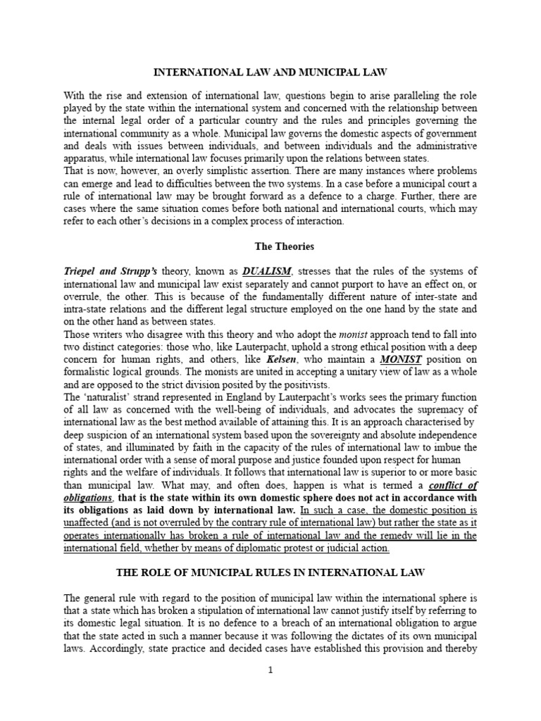 International Law and Municipal Law For Students | PDF | Treaty | International Law