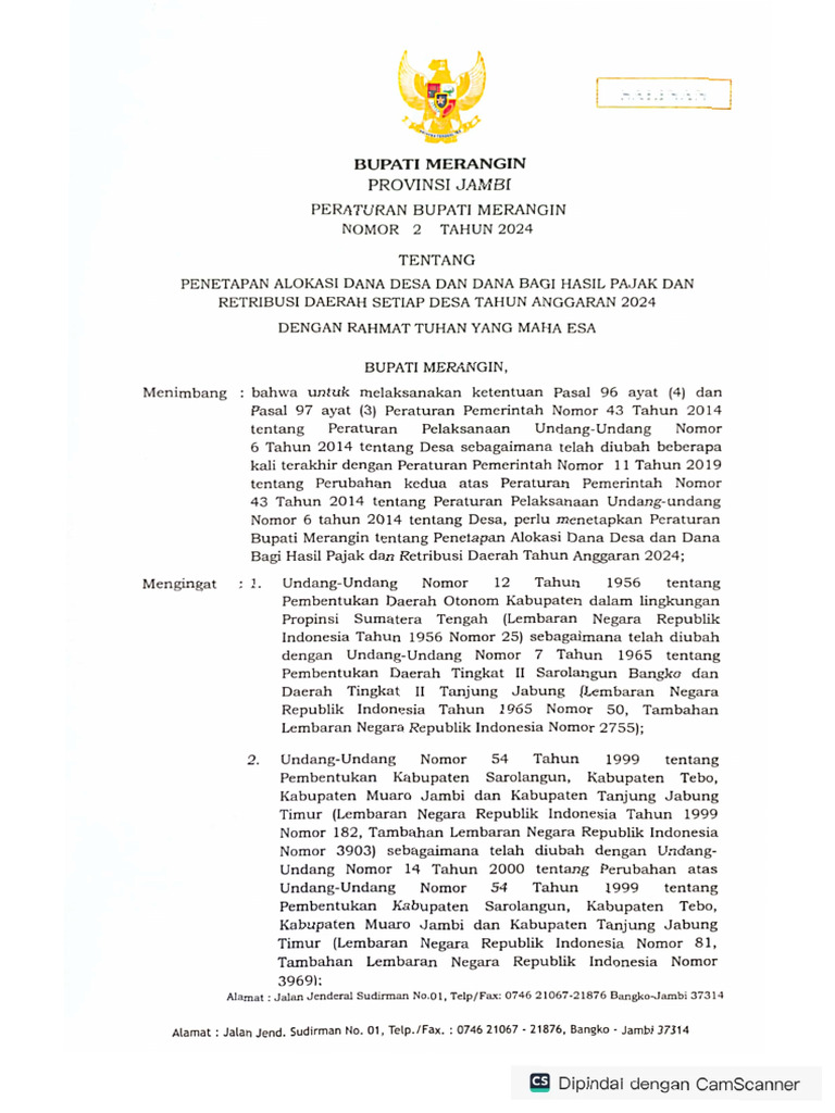 Perbup No. 2 Tahun 2024 Tentang ADD 2024 | PDF