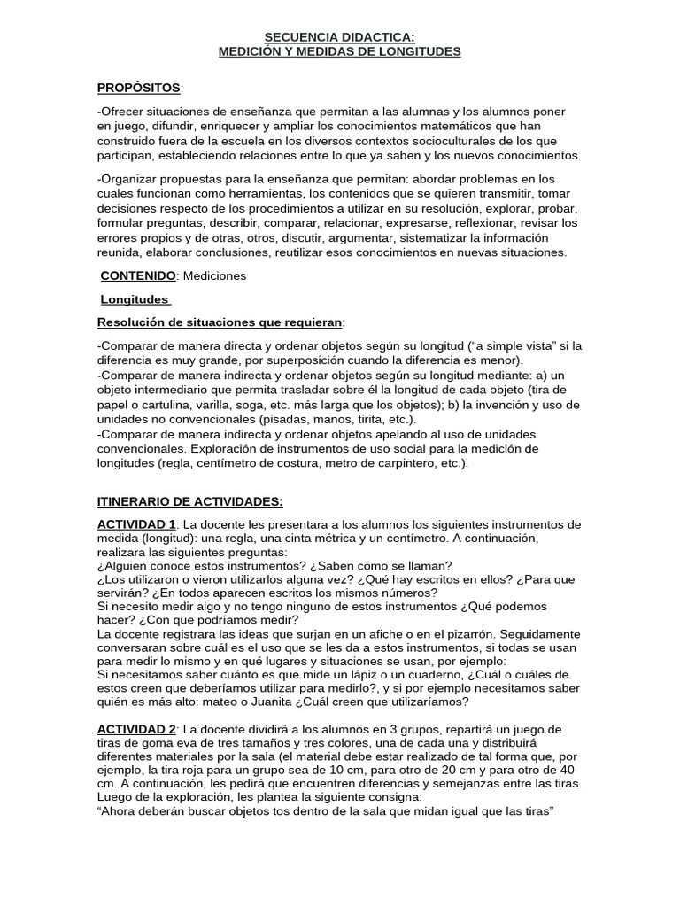Secuencia Didactica Medida | PDF | Medición | Longitud