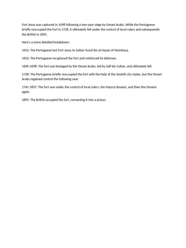 History of Fort Jesus in Mombasa | PDF
