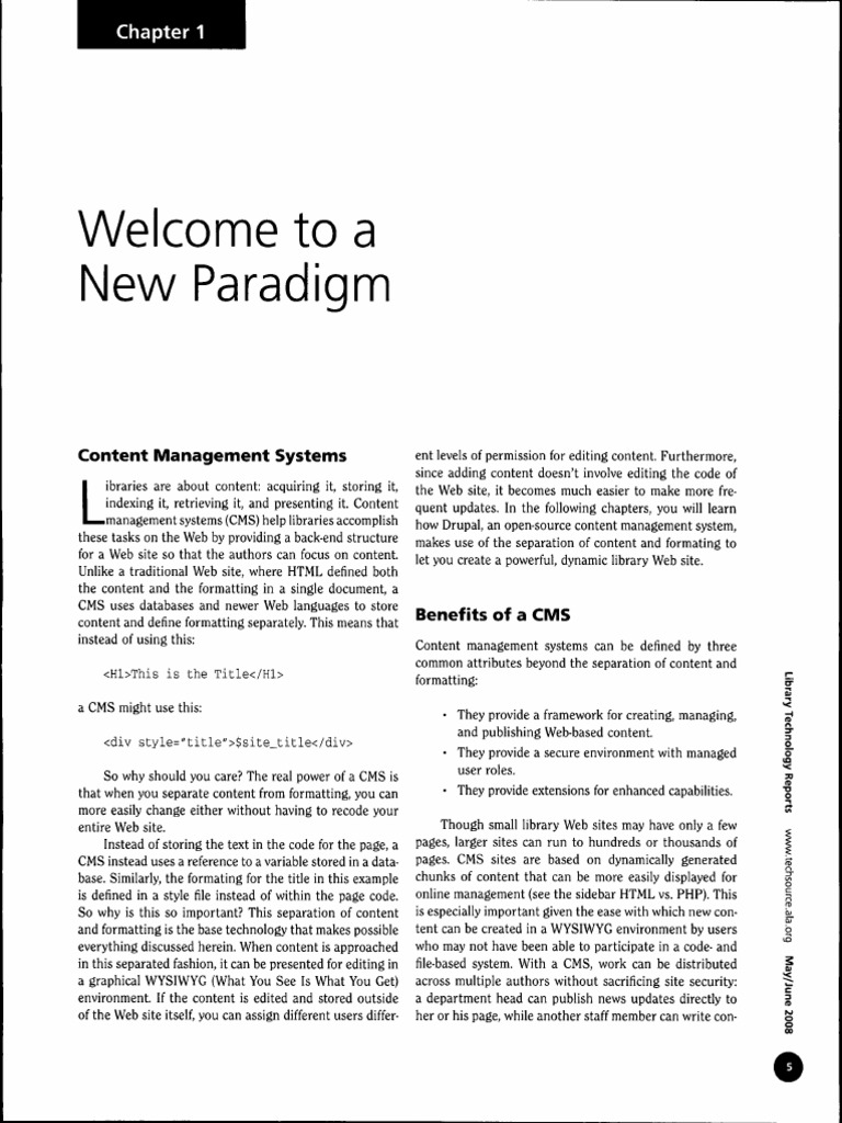 Drupal Chapter 1 Welcom To A New Paradigm | PDF | Websites | Drupal