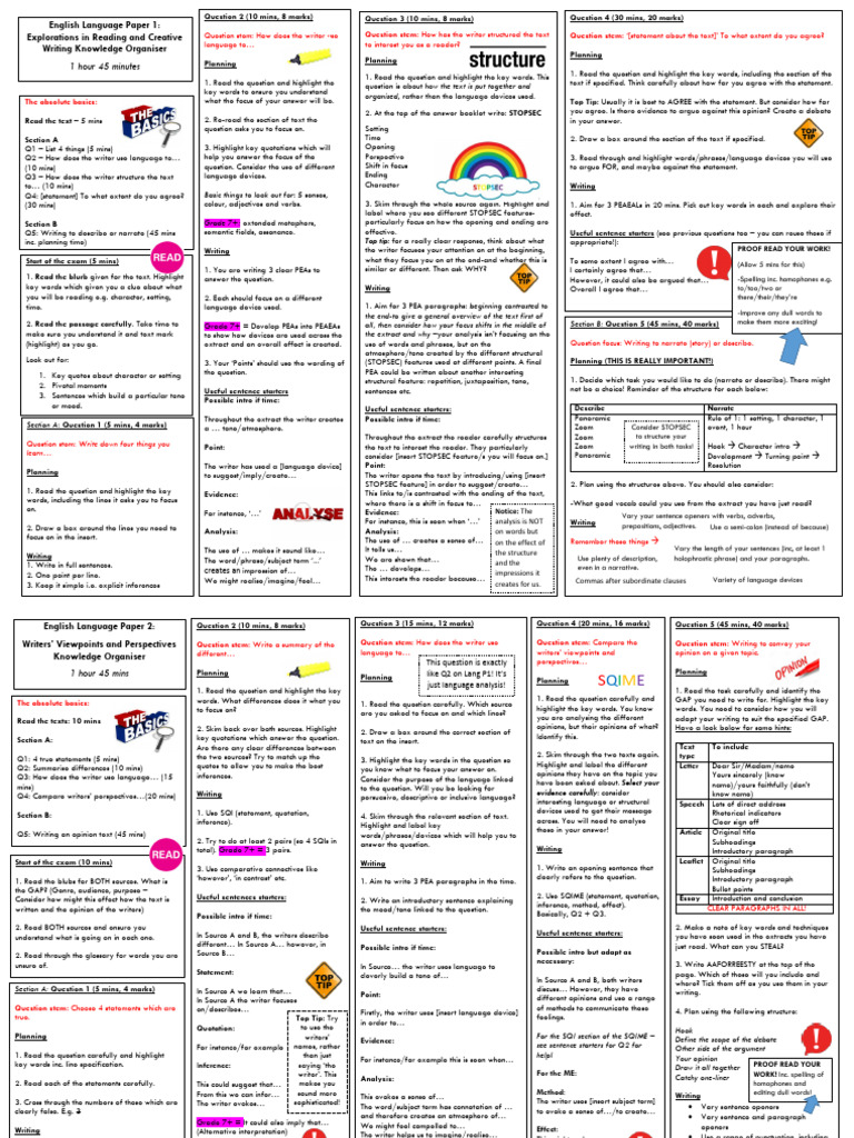 Language P1 and 2 Knowledge Organiser Updated | PDF | Question | Adverb
