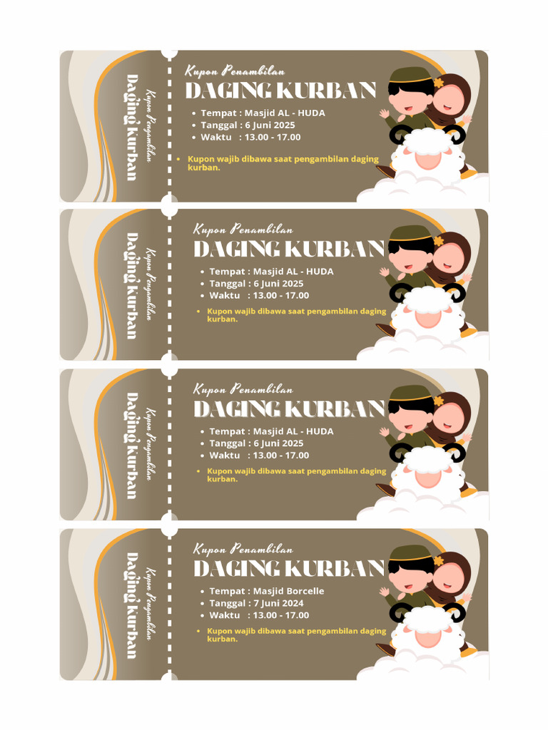 Coklat Dan Putih Ilustrasi Simpel Pengambilan Daging Kurban Kupon | PDF