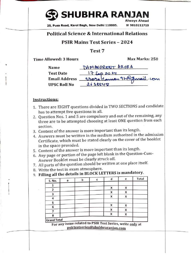 Psir Copies Topper 2024 | PDF