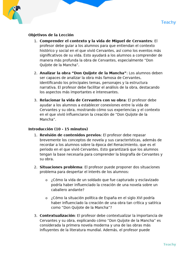 Plan de Clase - 7 - 6 - 2025 | PDF | Miguel De Cervantes | Don Quijote