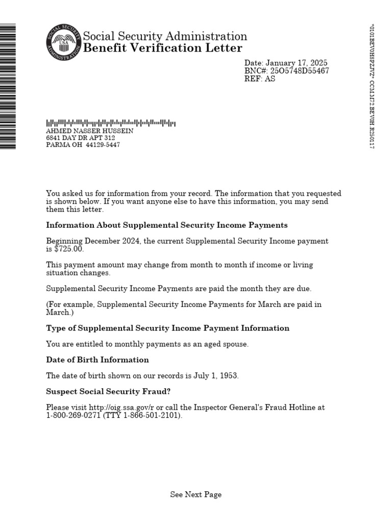 Benefit Verification Letter | PDF