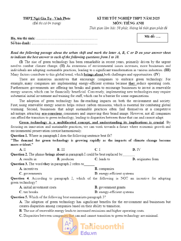 3. THPT Ngô Gia Tự - Vĩnh Phúc - Lần 1 (Tốt nghiệp THPT 2025 môn Tiếng Anh) .-stamped | PDF