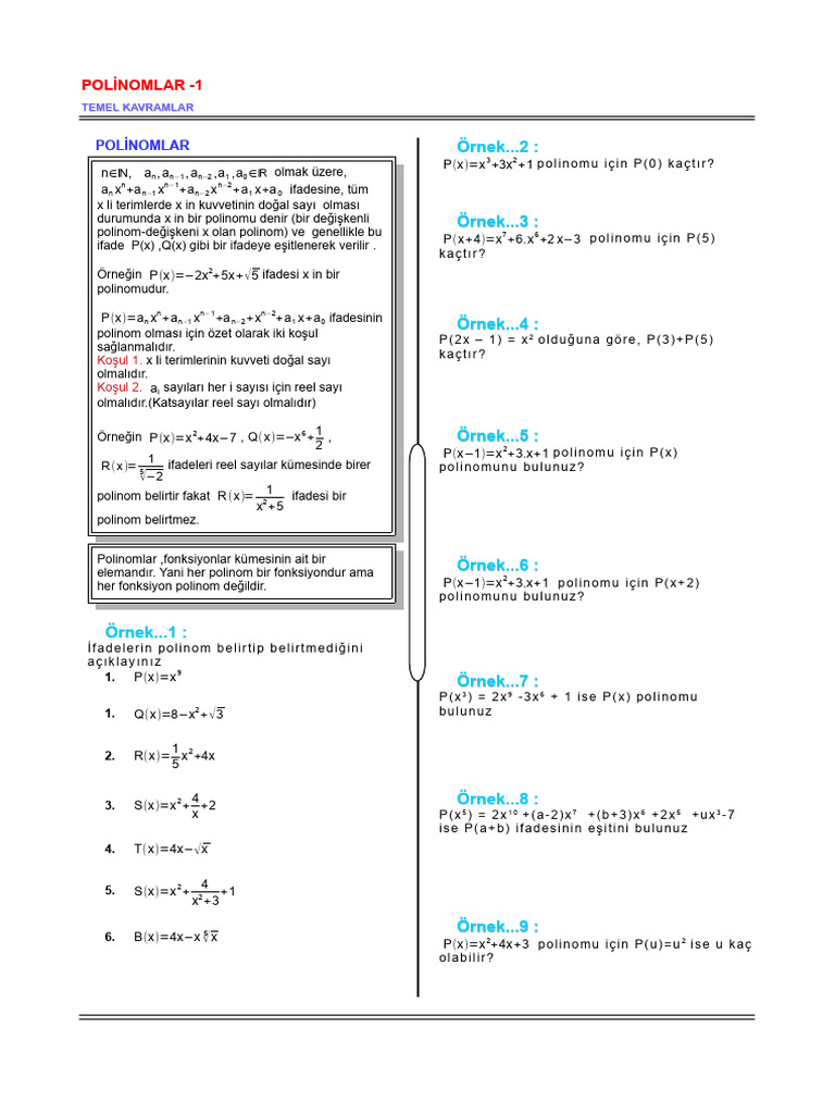 1 POLİNOM - hepsi | PDF