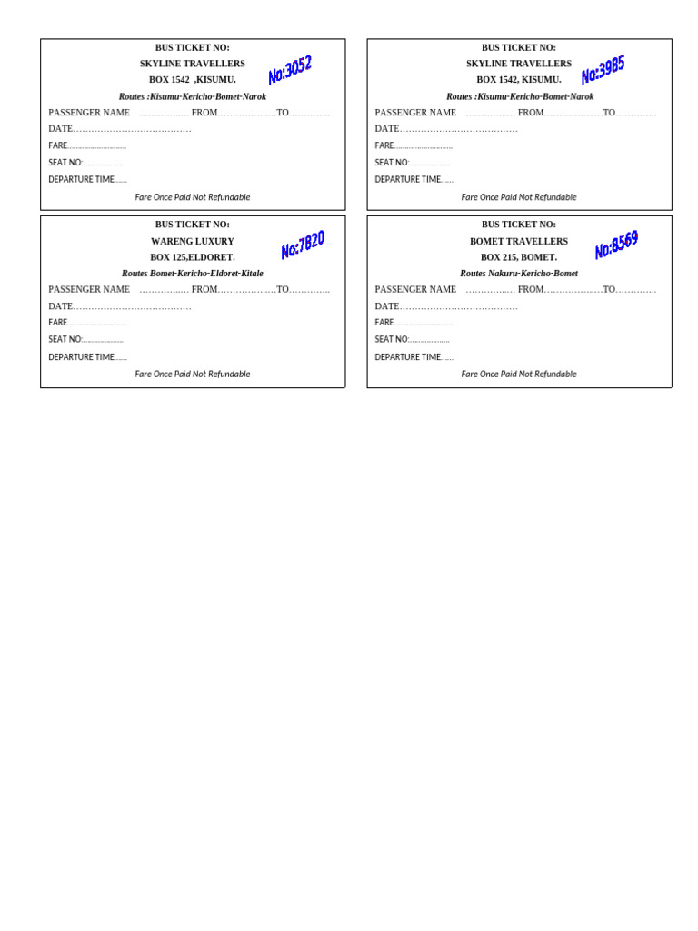 Bus Ticket Format and Sample Details | PDF