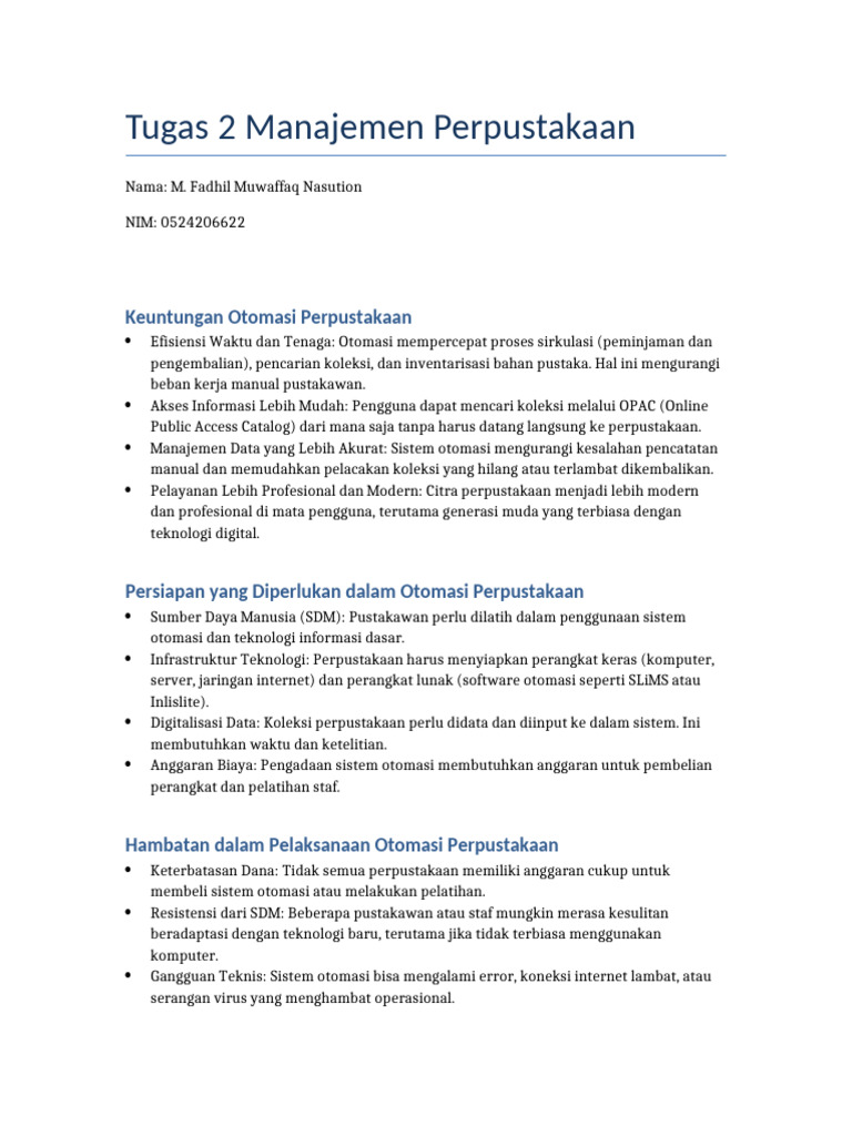 Otomasi Perpustakaan M.fadhil Muwaffaq Nasution | PDF