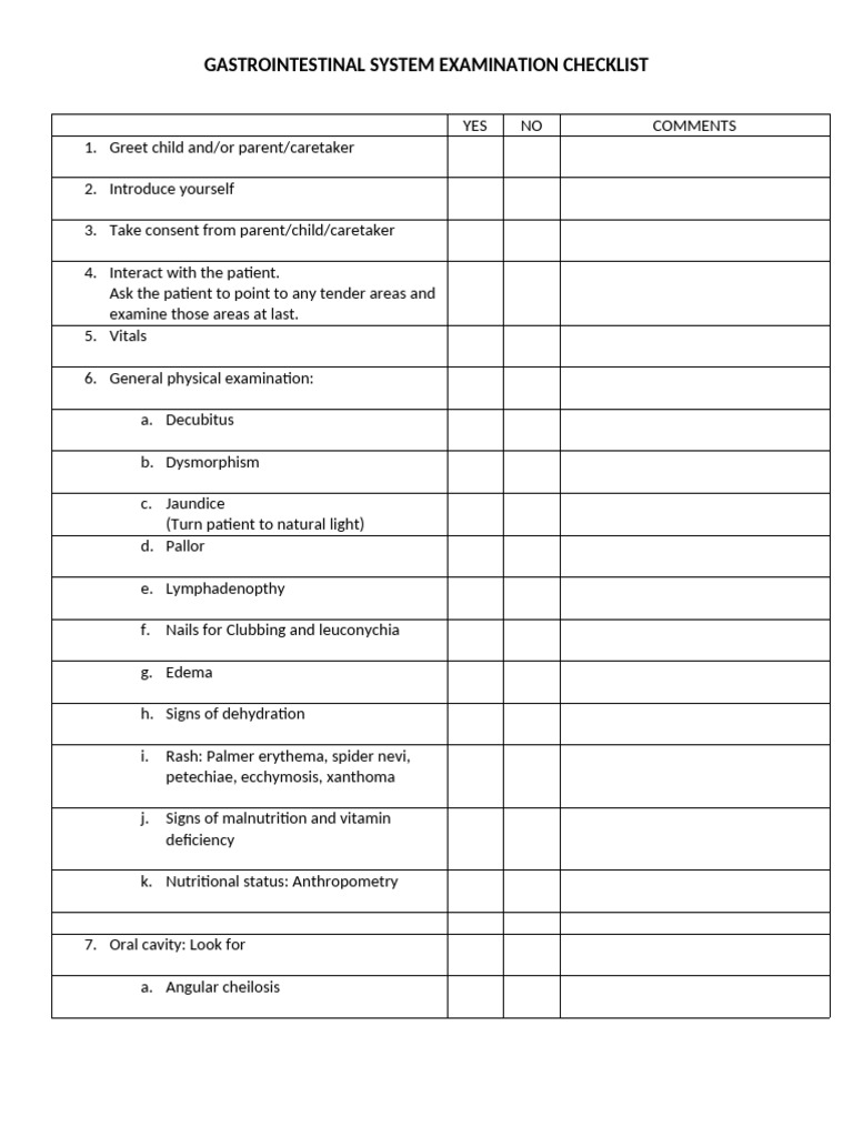 Gi System Examination Checklist | PDF | Medical Specialties | Diseases ...